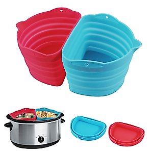 Slow Cooker Divider Liner fit 6-8 QT Crockpot,Dishwasher Safe Cooking Liner for 6-8 Quart Pot, Reusable & Leakproof Silicone Crockpot Divider (Blue&Red)