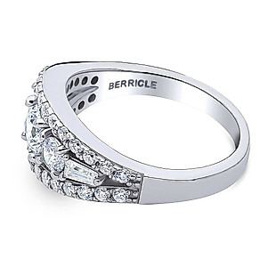 BERRICLE Sterling Silver Art Deco Cubic Zirconia CZ Cocktail Fashion Ring for Women, Rhodium Plated Size 8.5