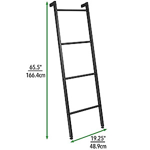 mDesign Metal Wall-Leaning Towel Ladder for Bathroom - 4-Level Decorative Ladder Rack and Towel Holder - Rustic Bath Towel Storage Stand for Modern Decor - Bathroom Towel Ladder Rack - Matte Black