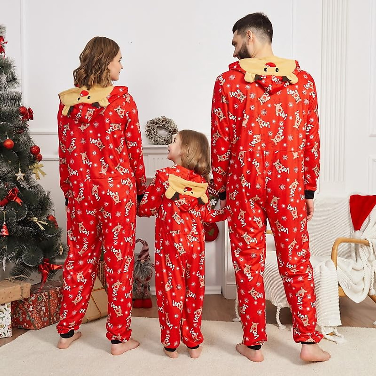 Adisputent Christmas Pajamas for Family Matching Cute Long Sleeve Couples Soft Holiday Sleepwear Funny Christmas Pjs sets One Piece Red Reindeer Men XXL