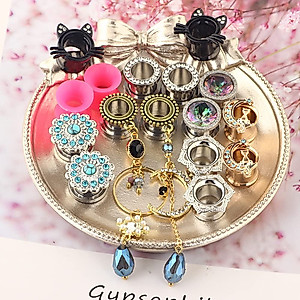 16pcs Crystal Dangle Plugs Ear Tunnels Gauges Pendant Moon Star Stainless Steel Screw Silicone Rhinestone Body Piercings Stretcher Set