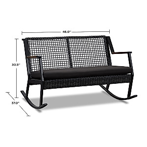 Real Flame Calvin Outdoor Two Seat Rocker, Loveseat, Powdered Aluminum Frame with Resin Wicker Weave