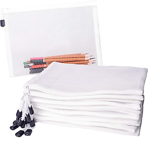 20 Pieces Mesh Bags Mesh Zipper Pouch Makeup Cosmetic Bag Pencil Pouch, 9.5 x 7.1 inches (White)