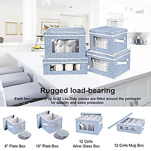 China Storage Containers,Wine Glass Mug Plate Dish Stemware Storage Box with Dividers,Hard Shell Dinnerware Case with 24 Felt Protectors for Crystal Glassware,Coffee Cup,Bowl Packing & Moving (Blue)