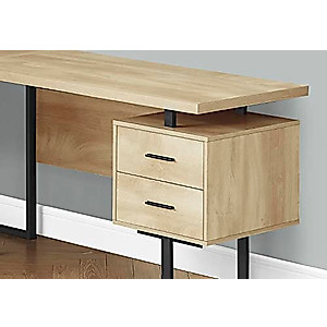 Monarch Specialties 7613 Computer Desk, Home Office, Corner, Left, Right Set-up, Storage Drawers, 70" L, L Shape, Work, Laptop, Metal, Laminate, Natural, Black Desk-70 R Face, 71" L x 71" W x 30" H