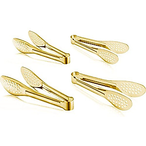 4 Pack Buffet Tongs,Stainless Steel Serving Tongs Serving Utensils Gold(7Inch,9.1Inch)