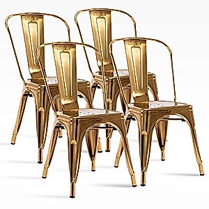MFD LIVING 18 Inch Metal Dining Chair, Indoor Outdoor Patio Chair with Rustless, Stackable Chair for Restaurant Dining Room Chair Set of 4 (Gold)