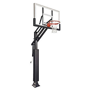 Game Changer in-Ground Adjustable Basketball Goal Hoop with 60" Glass Backboard System for Outdoor Basketball Courts with Post & Backboard Pad