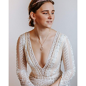 SWEETV Wedding Jewelry for Bride, Rose Gold Necklace and Earrings Jewelry Set, Bridal Jewelry Set for Wedding Party Costume