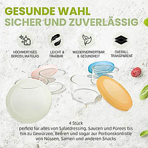 Kieaisy Glass Salad Dressing Container To Go (4 x 1.6oz) Reusable Small Condiment Containers Leakproof Dressing Containers for Lunch Box Suitable for Sauces, Jams, Yogurt, etc