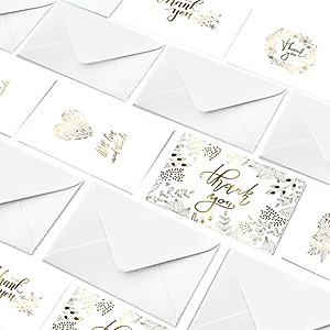Fresh & Lucky 50 Elegant Thank You Assorted Blank Cards With Envelopes - Classic Multiple Golden and Silver Floral Print Stylish Design on White Thick Paper - Perfect For Weddings, Business Events, Invitations, Memorial Donations, Funeral Contributions, B