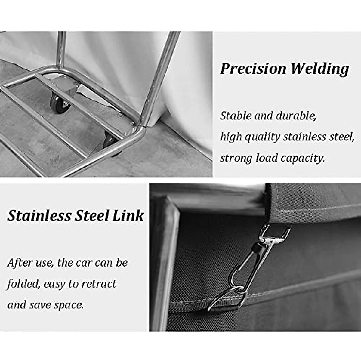 Commercial Laundry Cart on Wheels, 11.35 Bushels Large Laundry Roller with Removable Waterproof Canvas Lined Basket, Heavy Duty Stainless Steel Laundry Basket for Hotels and Hospitals