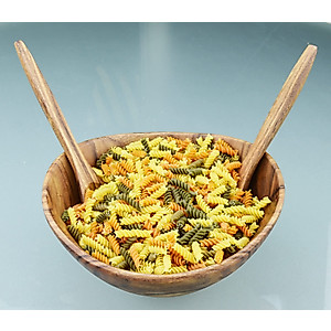 PACIFIC MERCHANTS Acaciaware Acacia Wood Large Salad Bowl With Salad Servers, 12" x 6", Acacia Wood Serving Bowl, Acacia Salad Bowl, Salad Serving Set, Sustainable, Eco-Friendly, Hand Made