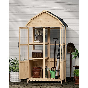 Oarlike Wooden Outdoor Storage Cabinet, 71" Weatherproof Garden Shed with Shelves, Waterproof Roof, Tool Storage for Patio/Backyard/Lawn/Pool (Natural Wood)