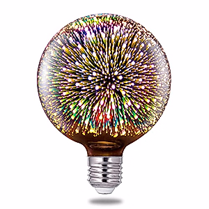 Porseme 3D Fireworks Decorative Light Bulb, E26 Base, 7W, AC100-240V, Glass Bulbs with Soft Warm Light, Shiny Decor for Home, Bedroom, Party (Included 1 G125 Bulb)