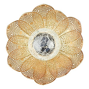 ART & ARTIFACT Lotus Solar Light Crackle Glass with Pierced Metal Base, Indoor Outdoor Accent Light Night Light Lantern, 5" x 10"