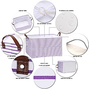 Hinwo 2-Pack Extra Large Canvas Fabric Storage Baskets with Handles, 70L Oversized Storage Bins, Collapsible Storage Box, Clothes, Toys, Blankets Organizers, 22 x 15 x 13 inches, (Purple Stripe)