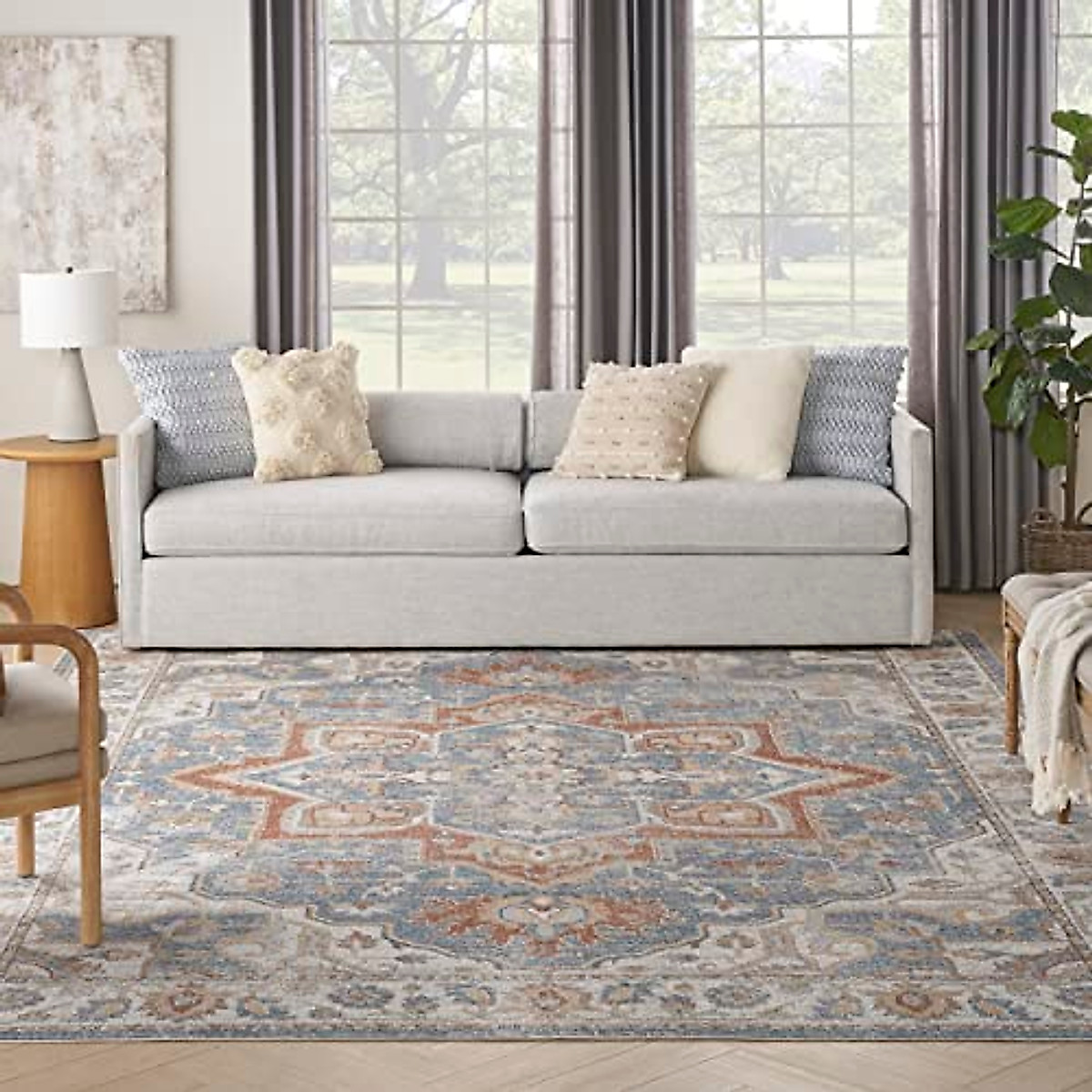 Nourison Astra Machine Washable Persian Denim Multi 7'10" x 10' Area -Rug, Easy -Cleaning, Non Shedding, Bed Room, Living Room, Dining Room, Kitchen (8x10)