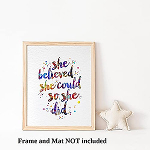 Dignovel Studios Unframed 8X10 She believed she could, so she did Inspirational Quotes Watercolor Art Print Poster dnc40