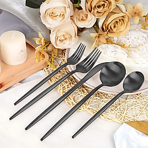 Matte Black Silverware Set 30 Pieces, FAMEWARE Stainless Steel Flatware Set，Service for 6，Kitchen Utensil Set, Tableware Cutlery Set, Satin Finished Polished & Dishwasher Safe