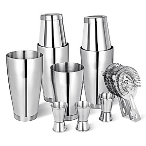 Boston Shaker Cocktail Set Bartender Kit, 12 Pcs Drink Shaker with Strainer Bartending Martini Shaker Tin with 18oz & 28oz Mixed Alcohol Shaker Professional Stainless Steel Bar Tool for Beginner
