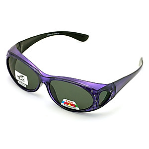 V.W.E. Womens Polarized Fit Over Glasses Sunglasses Rhinestone Rectangular Frame Temple Heart 60mm (Purple)