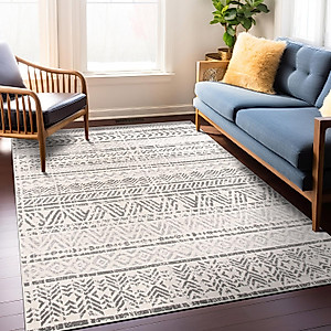 Rugshop Geometric Boho Perfect for high traffic areas of your Living Room,Bedroom,Home office,Kitchen Area Rug 5' x 7' Gray