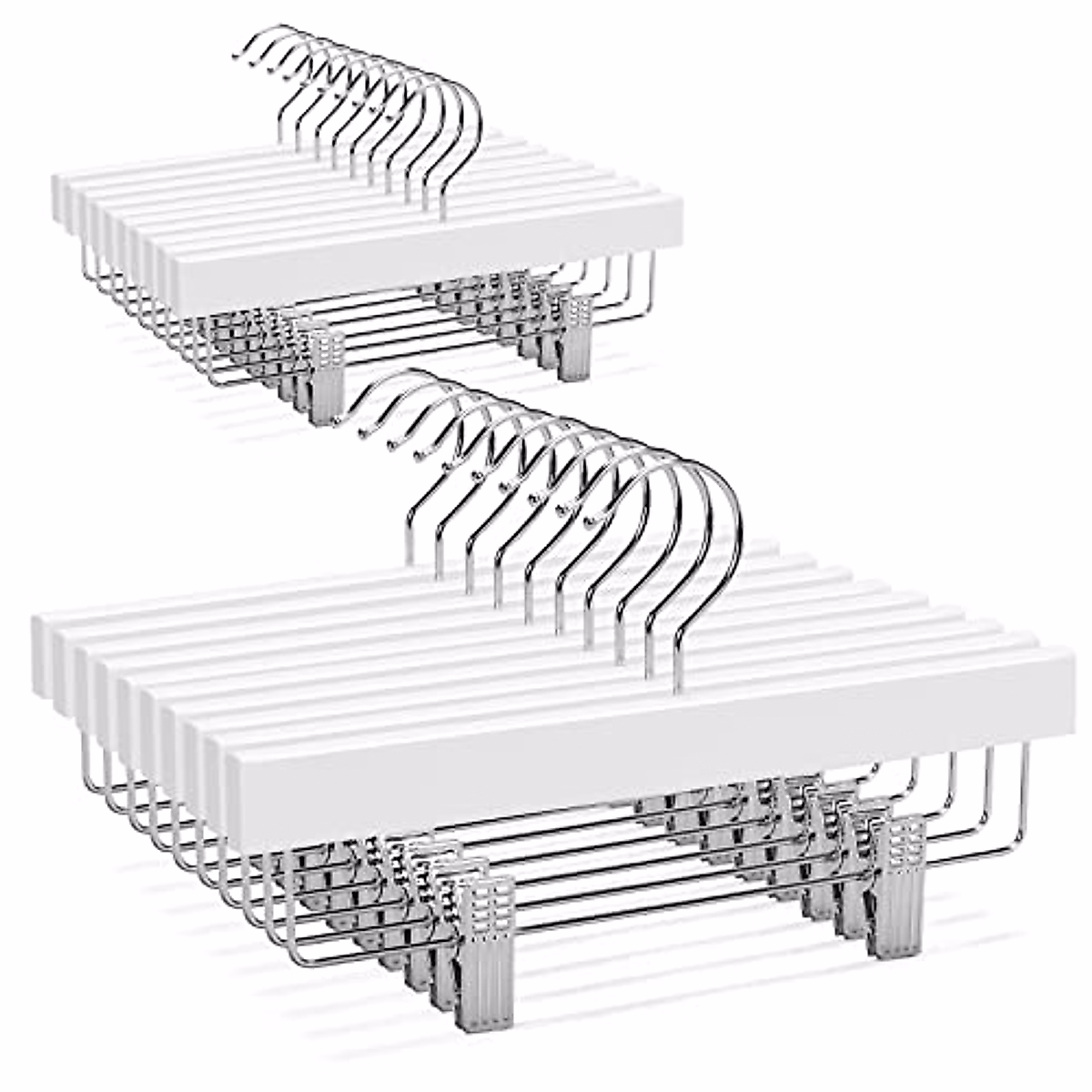 Nature Smile Kids Solid Wooden Pants Hangers,Baby Toddler Children Wood Skirts Hangers,Trousers Bottom 11.8 inches Hangers with 2-Adjustable Clips Anti-Rust Hook Pack of 20 (White)