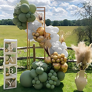 Baby Shower Decorations for Boy Girl - 183pcs Sage Green Balloon Arch Kit and Baby Boxes with Letters for Baby Shower Birthday Jungle Safari Dinosaur Party Supplies