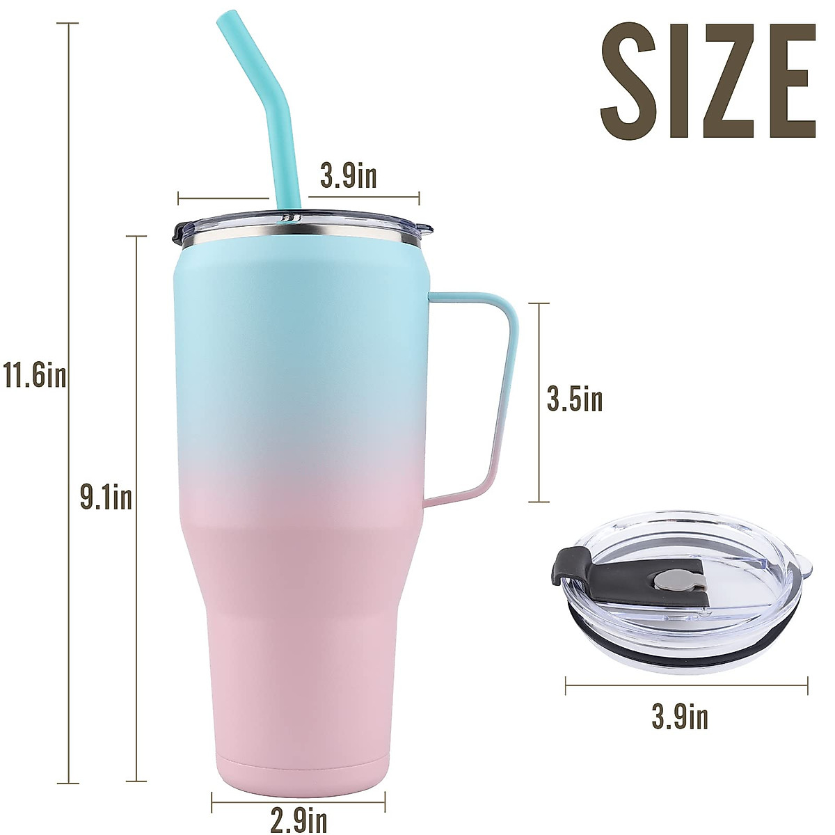 Dongni 40 oz Tumbler with Handle Straw Lid, Double Wall Vacuum Sealed Stainless Steel Insulated Slim Tumblers, Vacuum Travel Mug Gift for Hot Cold Drinks with Cleaning, Yellow Red