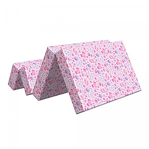 Ambesonne Cartoon Foldable Mattress, Bows and Buttons Ribbon, 74.8" x 39.4", Pale Pink and Mauve