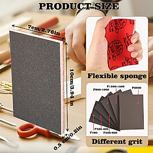 18 Pcs 180-2000 Grit Sanding Sponge, Ultra Fine Sandpaper Assortment Pads, Soft Foam Sanding Block Dry Wet Sandpaper for Model Drywall Metal Wood Furniture Polishing