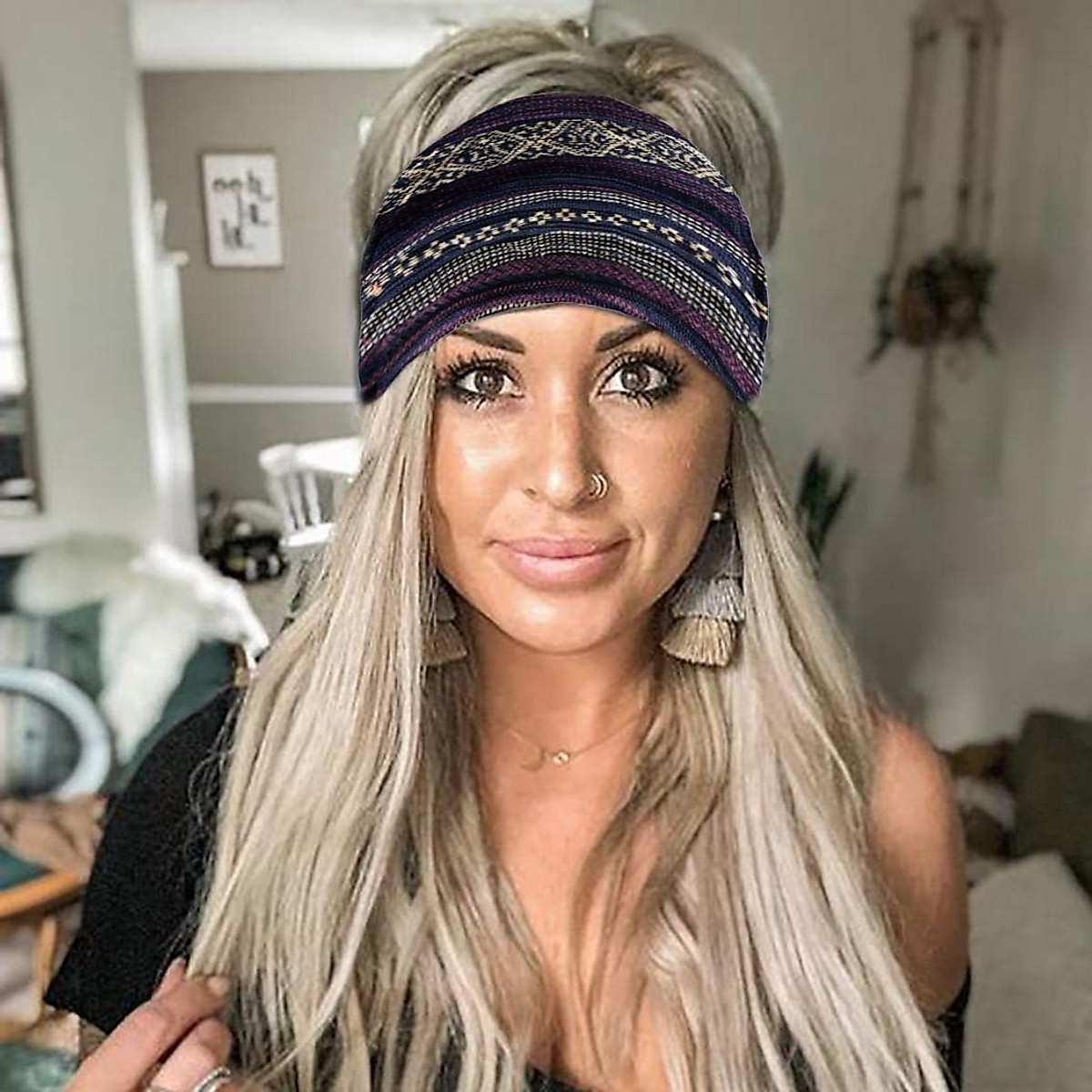 CAKURE Boho Wide Headbands African Head Wraps Stretchy Hairbands Stripe Turban Head Bands for Women and Girls Pack of 3 (Set2b)