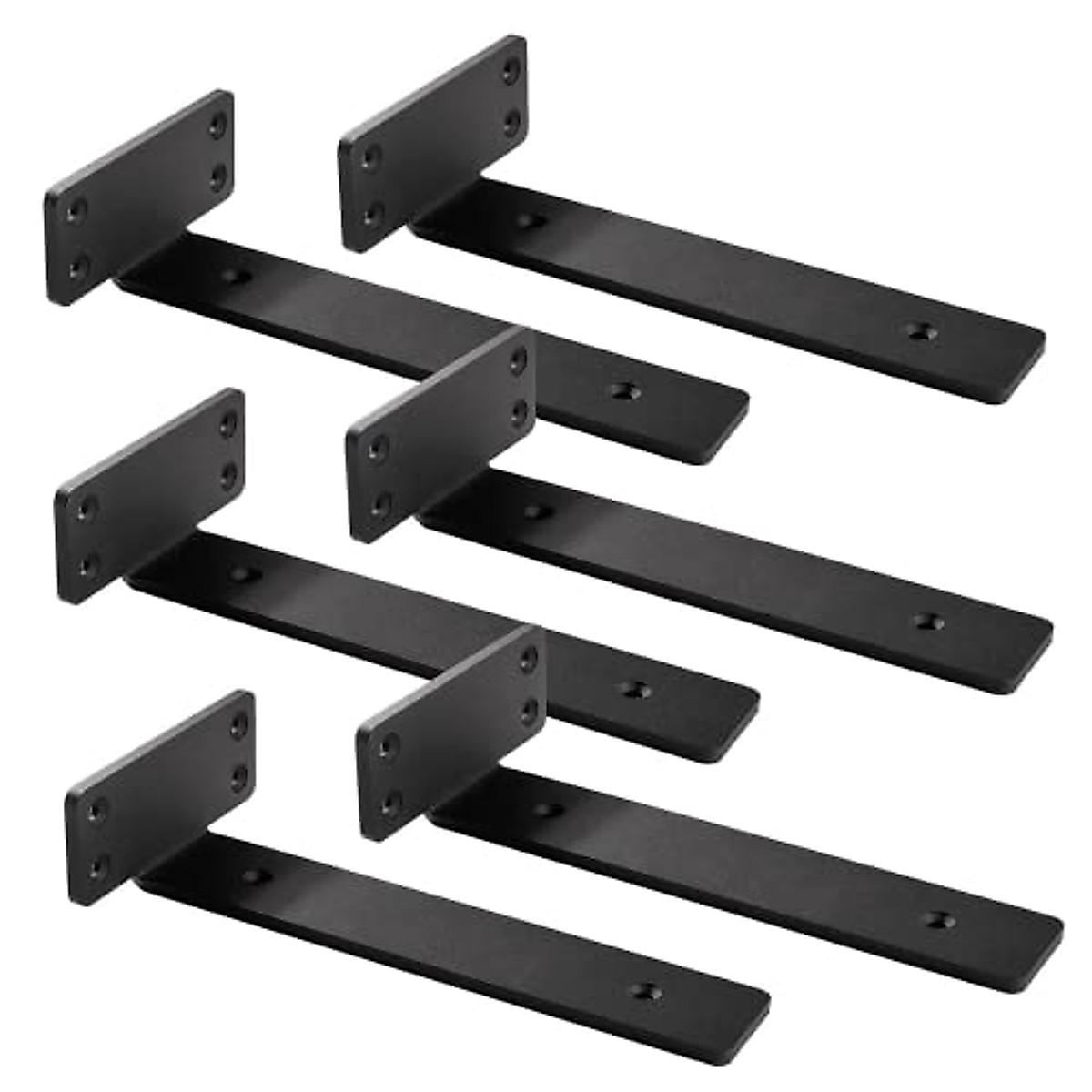 WEKIS Floating Shelf Bracket 12 Inch, Hidden Invisible L Shelves Brackets 6 Pack, Heavy Duty Cast Iron 1/5 Inch Metal Industrial Black Shelf Bracket Hardware Supports, Brackets for Shelves (12 inch )