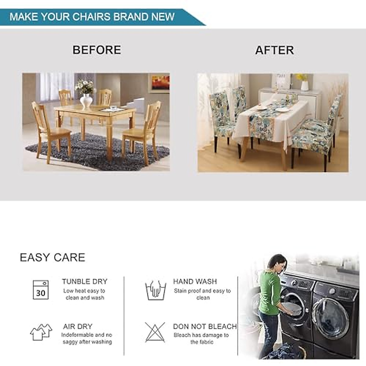 HAOYONG Tablecloth Chair Cover Set 5 Pieces Table Cloth Dining Chair Slipcovers Waterproof Oil Proof Cotton And Hemp Tablecloth Table Cover Decoration for Kitchen Dinning Room - 55*70Inch Table Cover