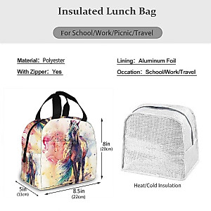 TMVFPYR Horse Lunch Bag Cooler Bag Women Tote Bag Insulated Lunch Box Water-resistant Thermal Soft Liner Lunch Container for Picnic Travel Boating Beach Fishing Work