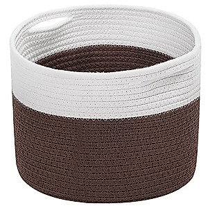 BNDSKLAI Cotton Rope Storage Baskets 11 x 11 x 9 inches, Cube Shelf Storage Organizer for Laundry, Towel, Clothes, Books, Shelves(White/Brown, 1Pack)