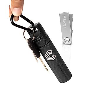 CryptoPod Ledger Nano Case - Fits Nano S/X/S Plus & Yubikey USB - Aluminum Alloy, Fire Resistant & Waterproof - Protective Cold Wallet Storage for Cryptocurrency Device Storage (Black)