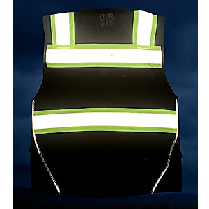 Vero1992 (C) Vest Mens Class 2 Black Series Safety Vest With Zipper and Utility Pockets Premium Black Series Surveyors Vest (L, Black)