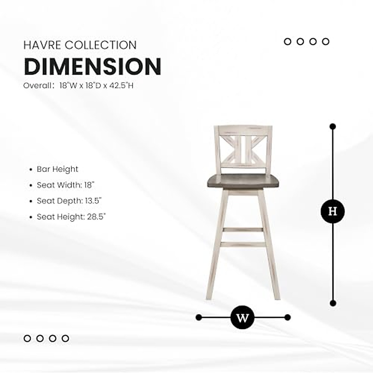 Swivel Pub Bar Height Stools Set of 2, Modern Solid Wood Kitchen Bar Height Stools with Backs, High Back, Swivel Seat, Footrest for Kitchen Island, Easy Assembly, Divided X-Back, 29"SH, White