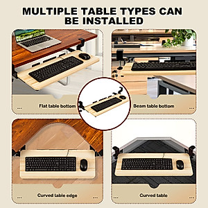 TOKPELA Keyboard Tray Under Desk for Corner L Shaped Desk, Ergonomic Corner Desk Keyboard Tray，Under The Desk Slide Out Computer Keyboard & Mouse Tray， 27.28" W x 11.85" D x 0.83”H (Light Walnut)