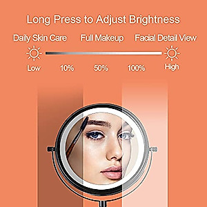LANSI Rechargeable Wall Mounted Lighted Makeup Mirror, Mounted Makeup Magnifying Mirror with Lights,10X LED Vanity Mirror Wall Mounted, 8" Wall Bathroom Shaving Mirror (Black)