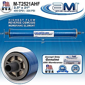 2.5x21 Reverse Osmosis Membrane Element for Tap Water | High Flow 405 GPD at 225 psi | 99.5% Rejection | Replacement Commercial RO Membrane | Applied Membranes USA M-T2521AHF