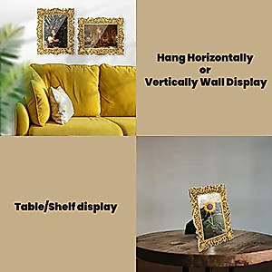 GUOER 5x7 Picture Frames Vintage Photo Frame with Glass Front Antique Picture Frame for Tabletop Wall Hanging (5x7, Shiny Golden)