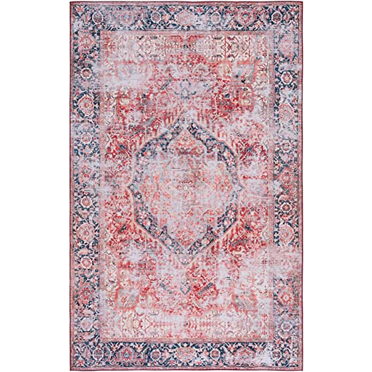 SAFAVIEH Tucson Collection Machine Washable Slip Resistant 5' x 8' Rust/Navy TSN177P Vintage Persian Medallion Distressed Living Room Dining Bedroom Area Rug