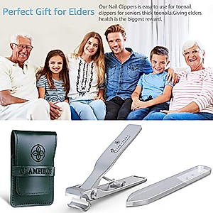 GLAMFIELDS Nail Clippers, 17mm Wide Jaw Opening Toenail Clippers for Seniors Thick Toenails/Ingrown Toenail Treatment, Heavy Duty Fingernail Clipper for Manicure, Pedicure, Men & Women Big(Silver)