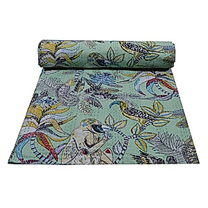 Twin Size Kantha Quilt, Indian Kantha Quilt, Cotton Blanket, Handmade Bedspread, Hand Block Print, 100% Cotton Bedspread Blanket Throw