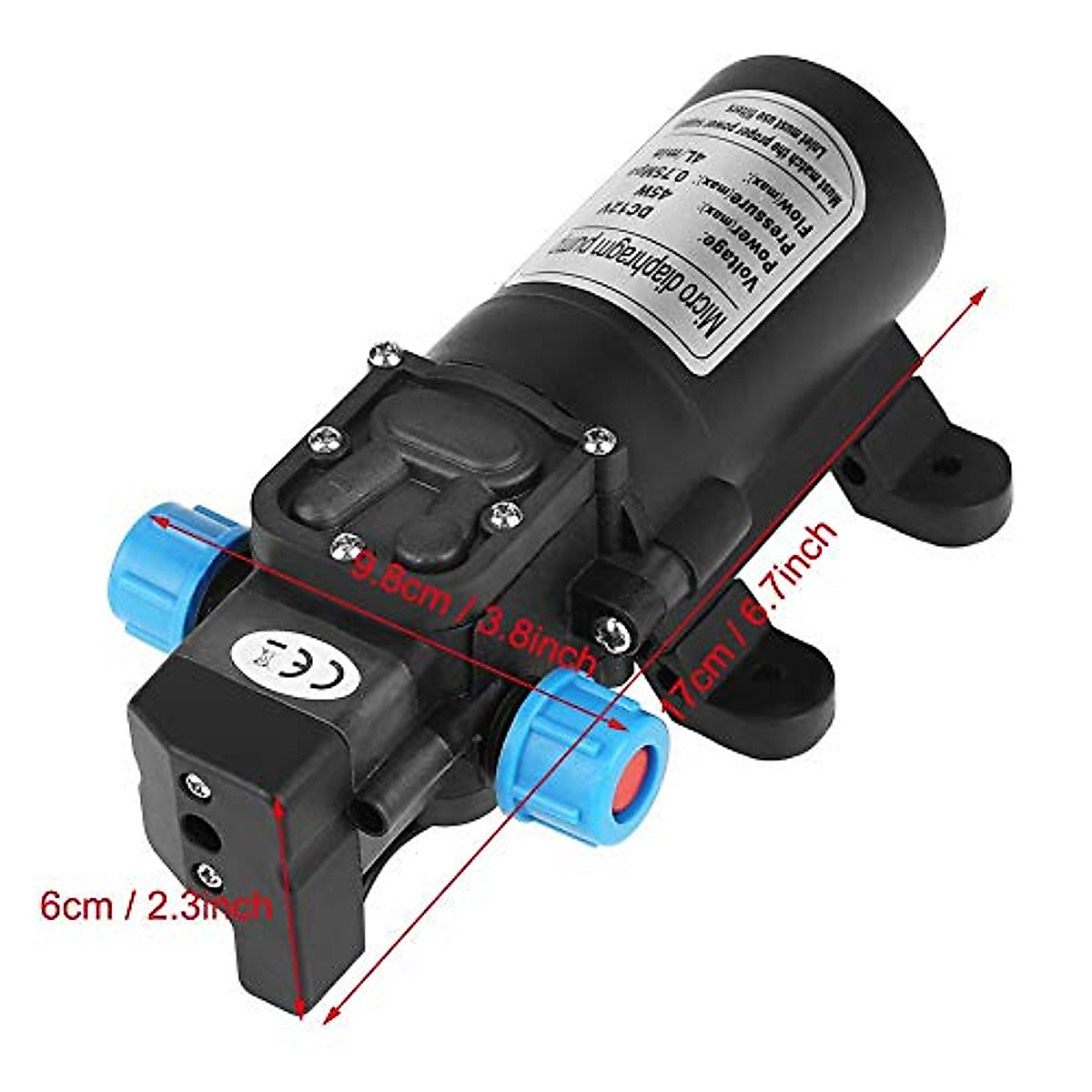 FTVOGUE Diaphragm Water Pump Self Priming Micro High pressure Low Noise for Car Washing Garden Watering with Filter DC 12V 45W,Pressure Switch