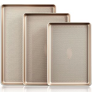 HONGBAKE Baking Sheet Pan Set, Cookie Sheets for Oven, Nonstick Half/Quarter/Jelly Roll Pans with Diamond Texture Pattern, Heavy Duty Cookie Tray