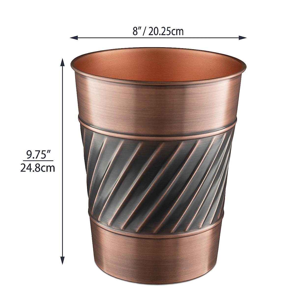 Monarch Abode 39628 Handcrafted, Wave Embossed, Metal Wastebasket Trash Can for Home Office Bedroom, Decorative Wastebasket, Modern Bathroom Decor, Durable, Antique Copper Finish